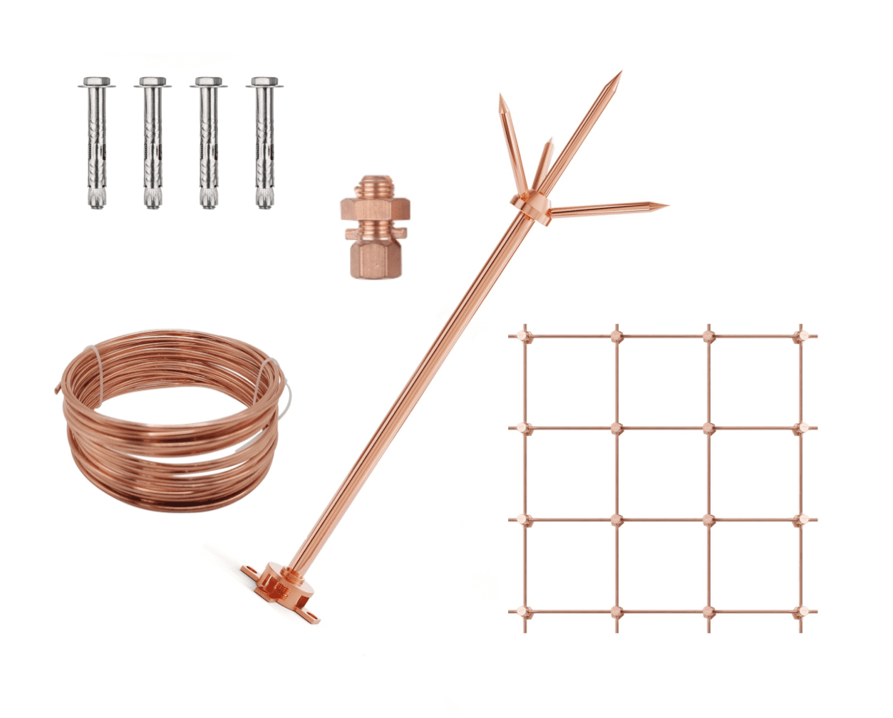 Copper Ligtning Rod with DIY Ground Mesh, Copper Lightning Rod ...