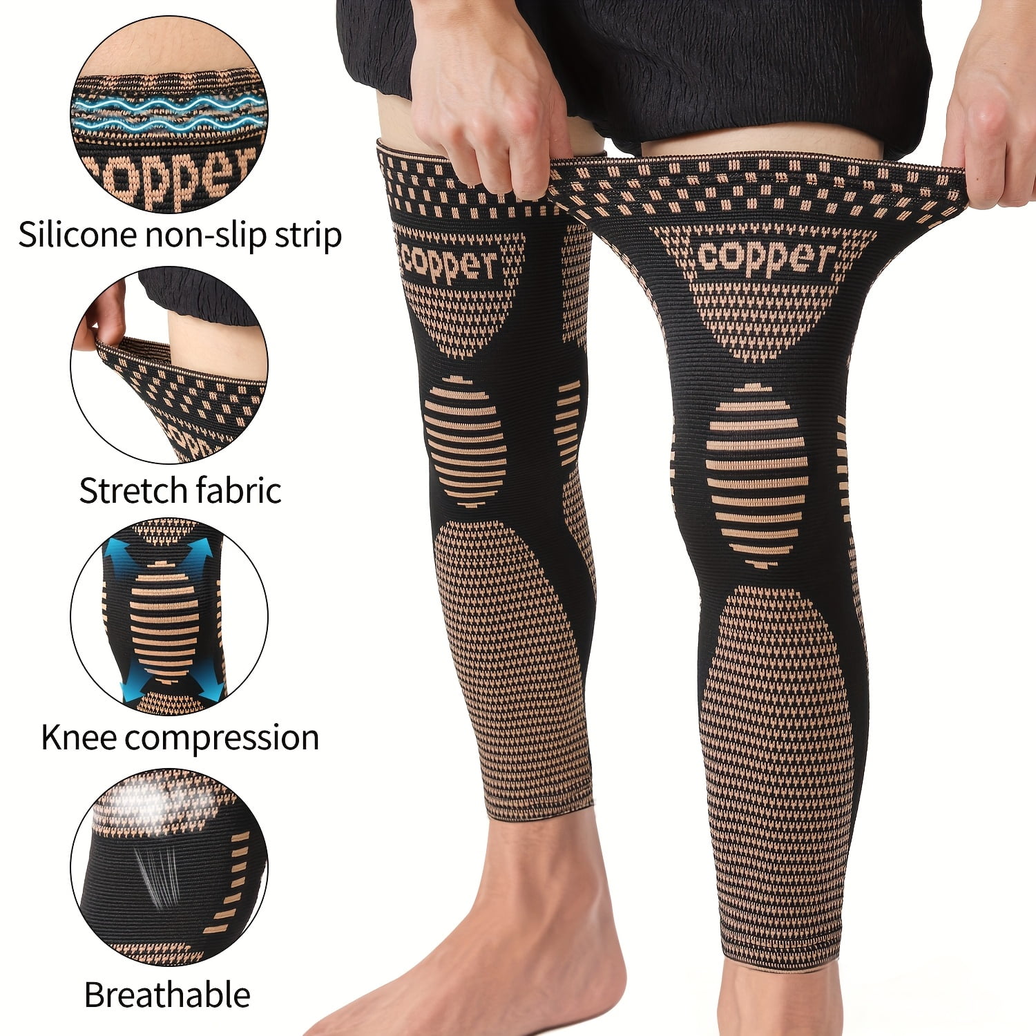 Copper Long Knitted Compression Knee Braces - Full Leg Compression ...
