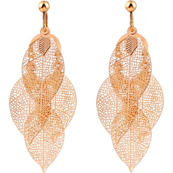Copper Material Multi-layer Leaf Shape Clip on Earrings No Pierced for ...