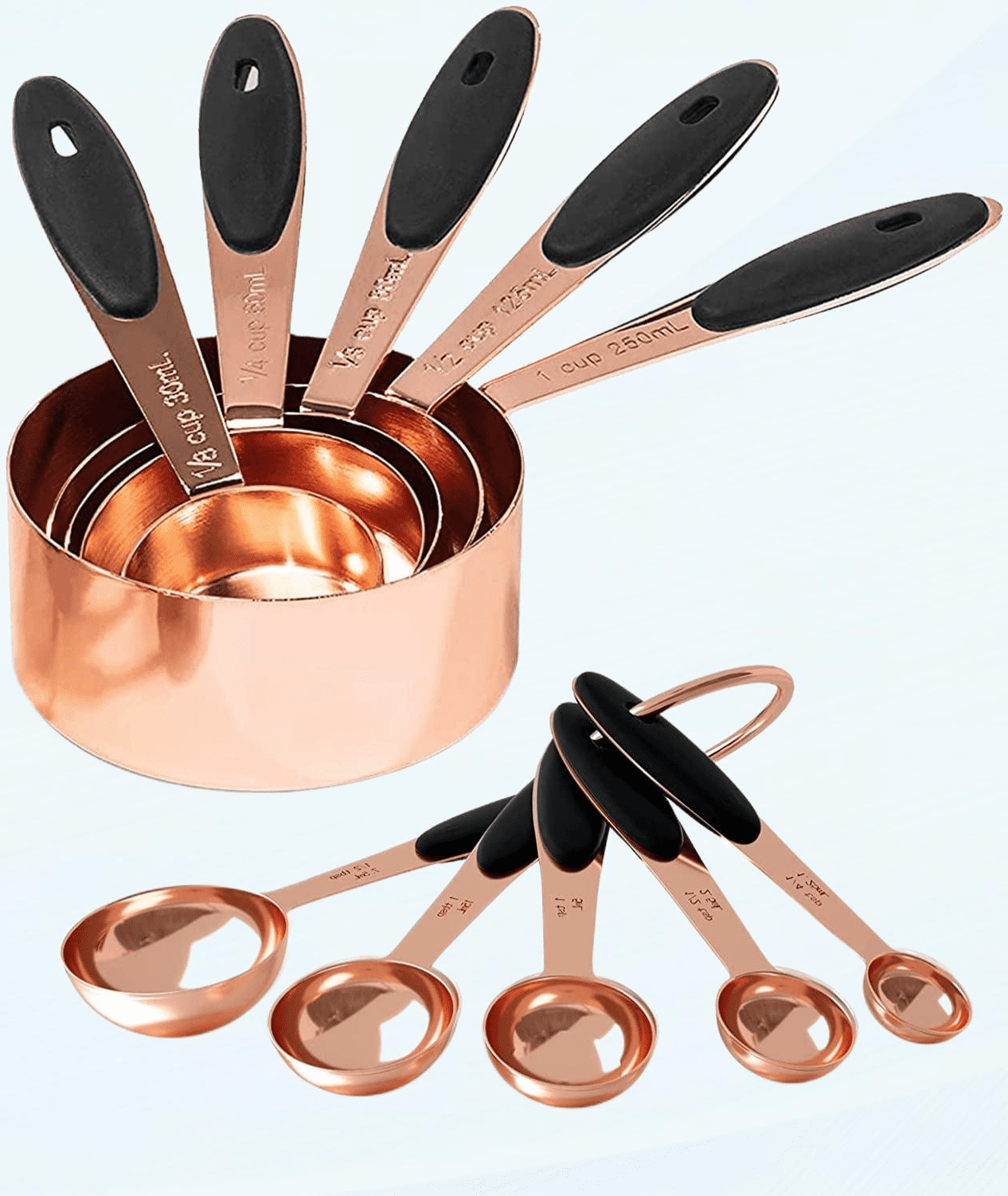 Copper Measuring Cups and Spoons Set of 10 Piece, Stainless Steel ...