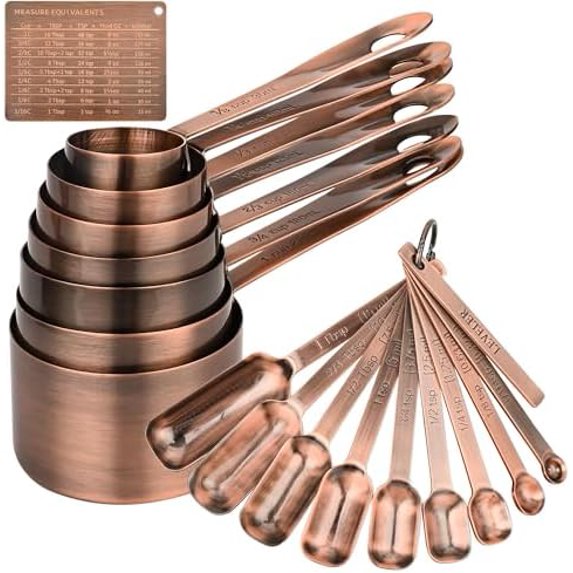 Copper Measuring Cups and Spoons Set of 18, 7 Copper Measuring Cups, 9 ...