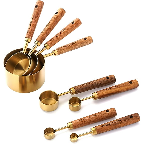 Copper Measuring Cups and Spoon Set of 8, Stackable Kitchen Measure ...