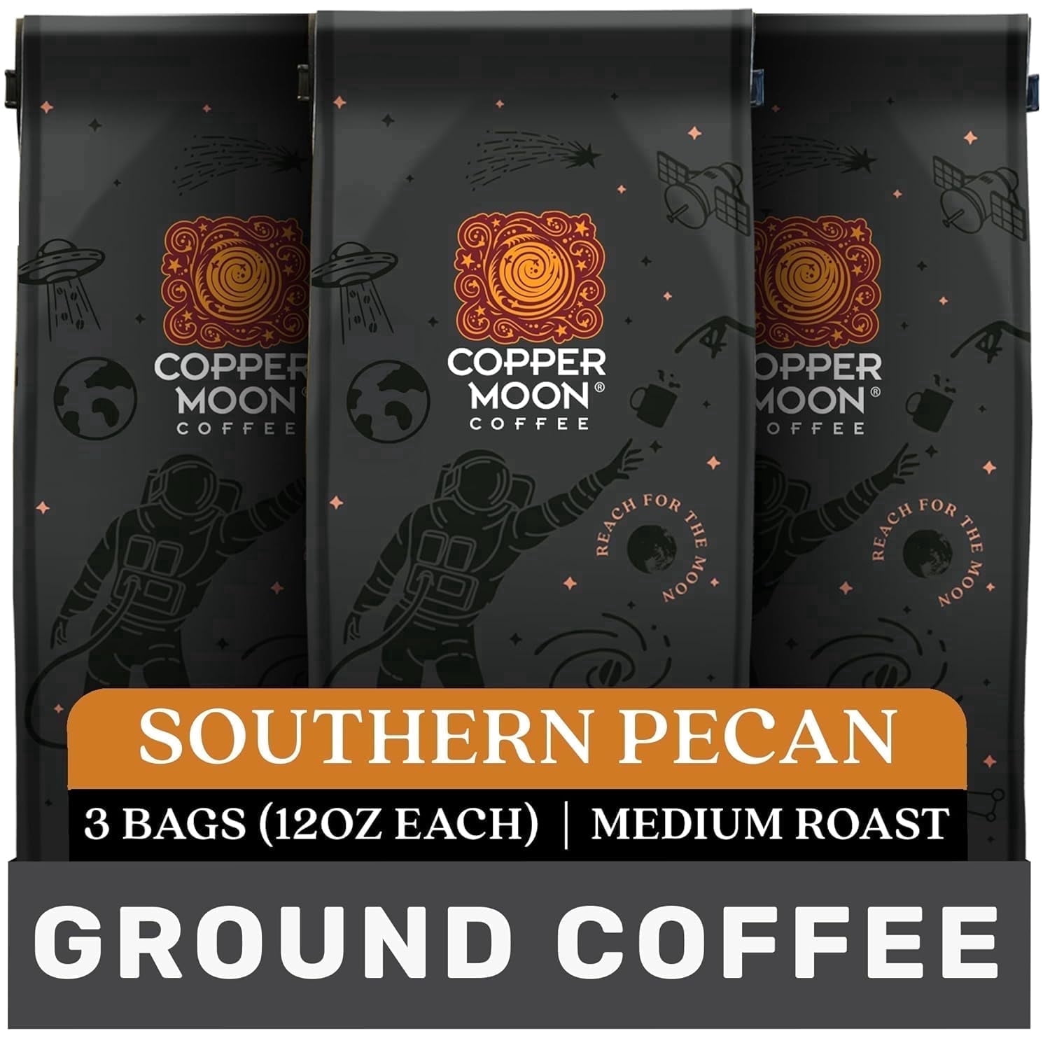 Copper Moon Ground Coffee, Southern Pecan Blend, Medium Roast, 3 Bags ...