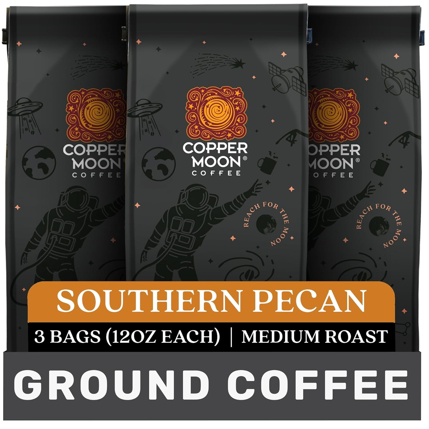 Copper Moon Ground Coffee, Southern Pecan Blend, Medium Roast, 3 Bags ...