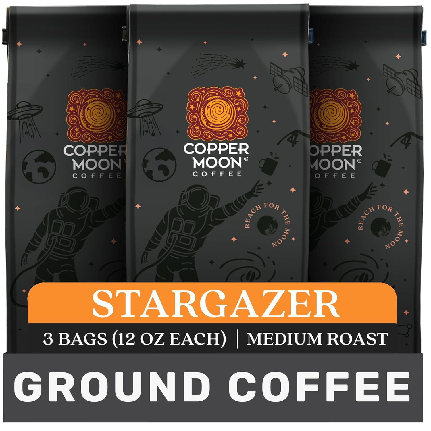 Copper Moon Ground Coffee, Stargazer Blend, Medium Roast, 3 Bags (12 oz ...