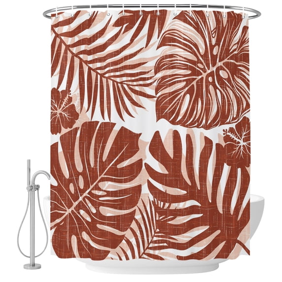 Copper Palm Leaves Shower Curtain for Bathroom, Tropical Botanical ...