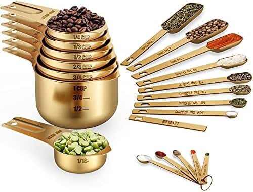 Copper Plated Measuring Cups & Spoons Set of 21 - Includes 7 Stainless ...