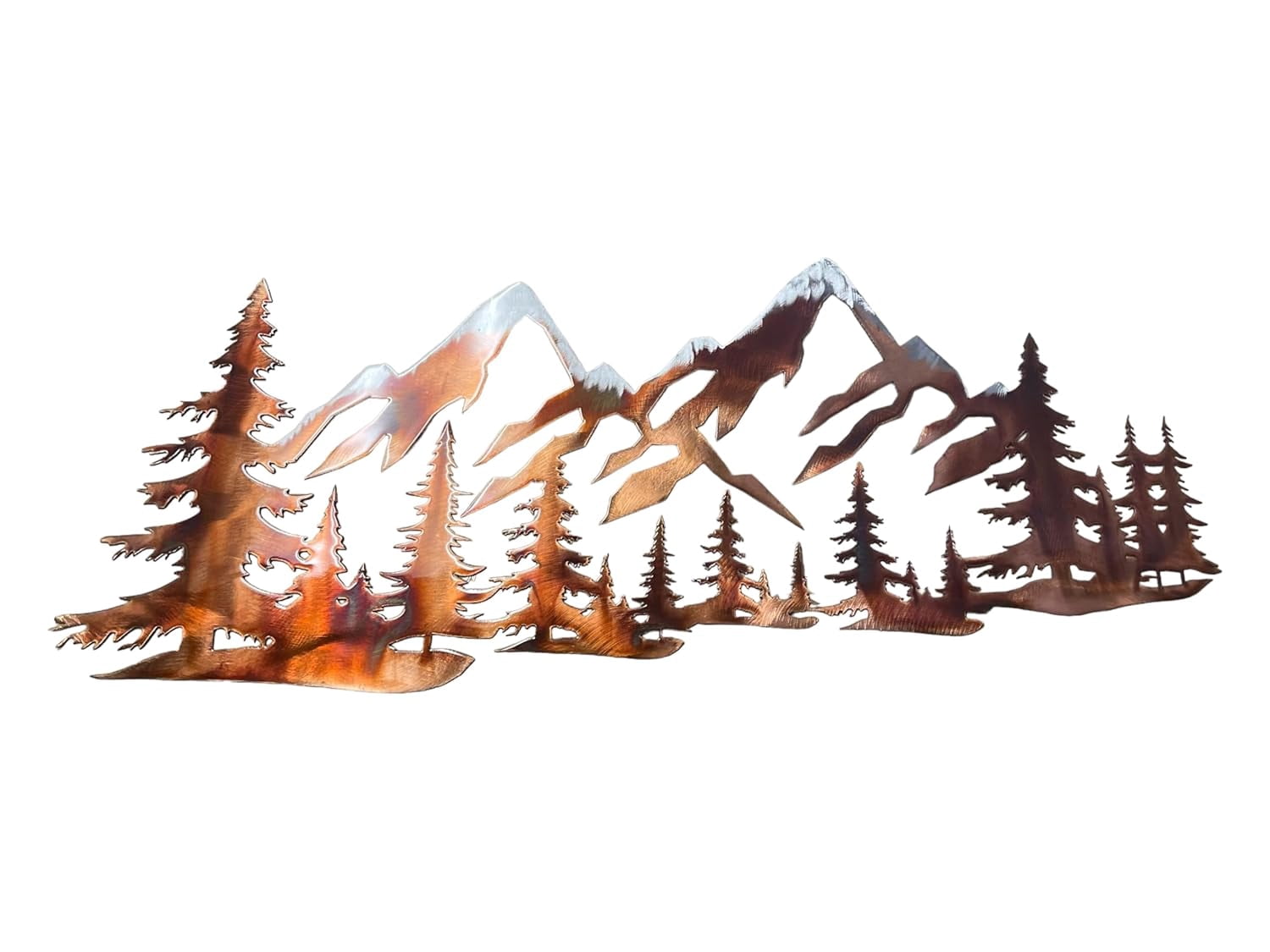 Copper Plated Metal Art Scene - Snow CappedTrees and Mountains (26" x ...