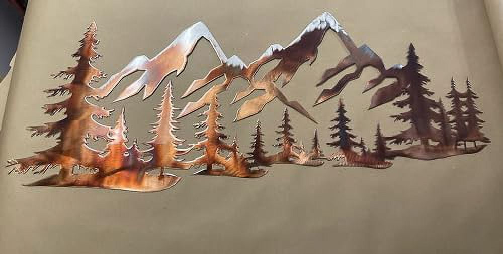 Copper Plated Metal Art Scene - Snow CappedTrees and Mountains (36" x ...
