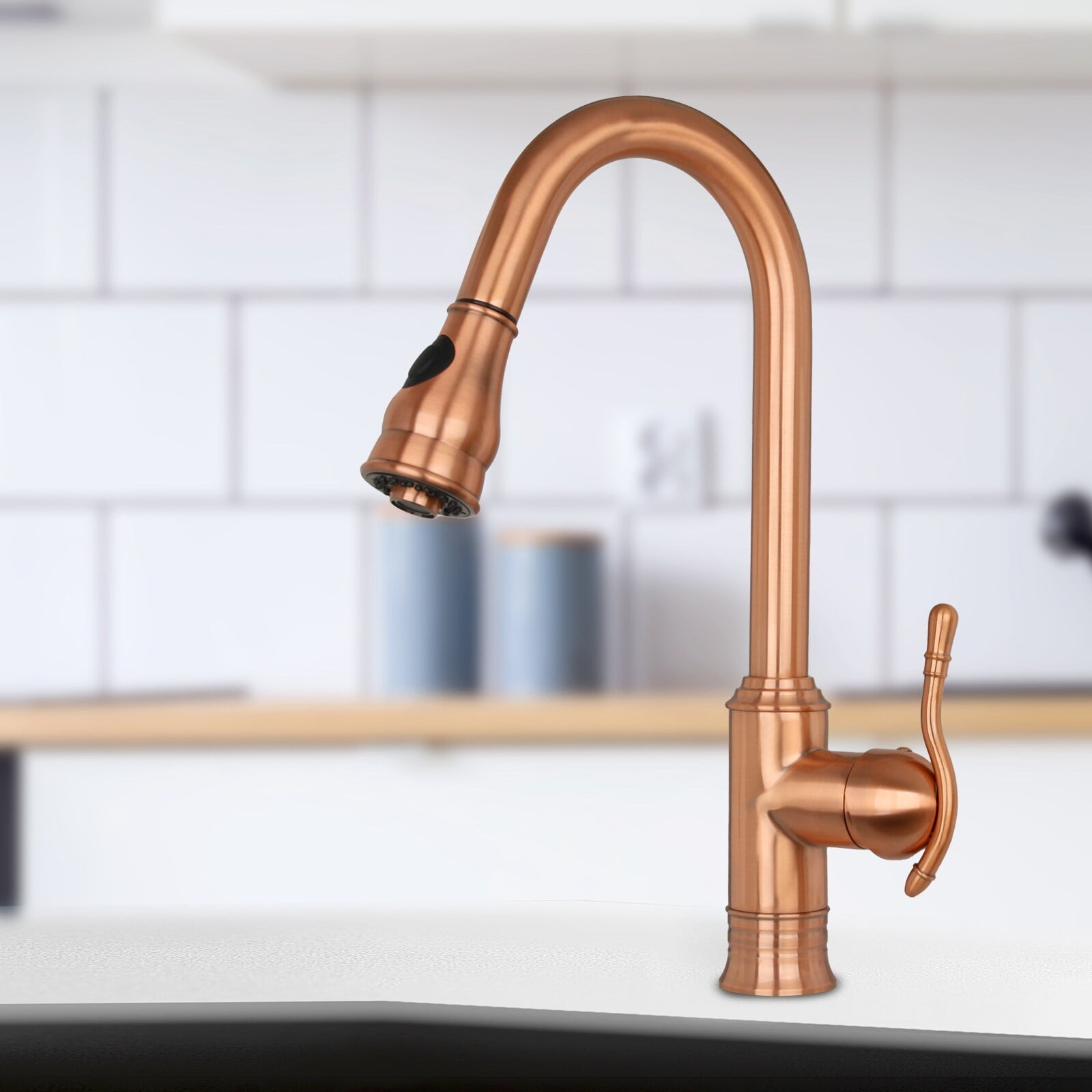 Copper Pull Out Kitchen Faucet, Single Level Solid Brass Kitchen Sink ...