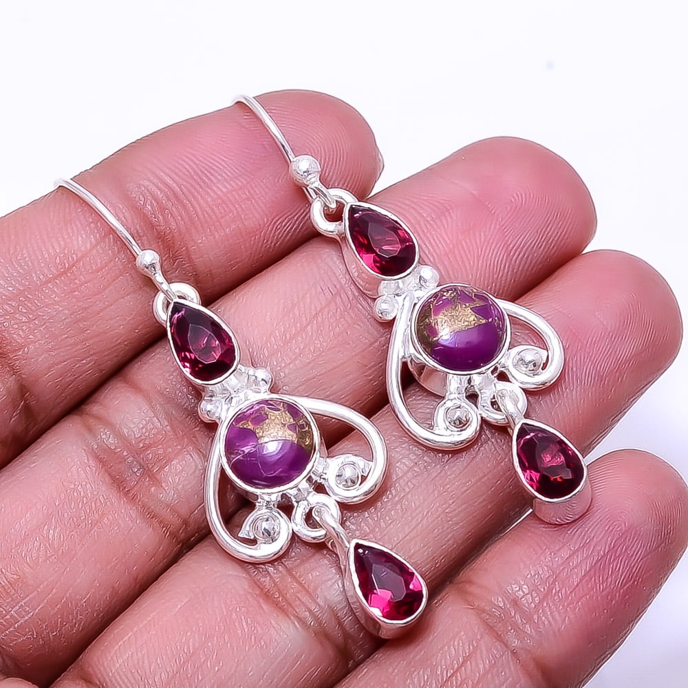 Copper Purple Turquoise & Pink Rubellite Tourmaline Multi Collet 925 ...