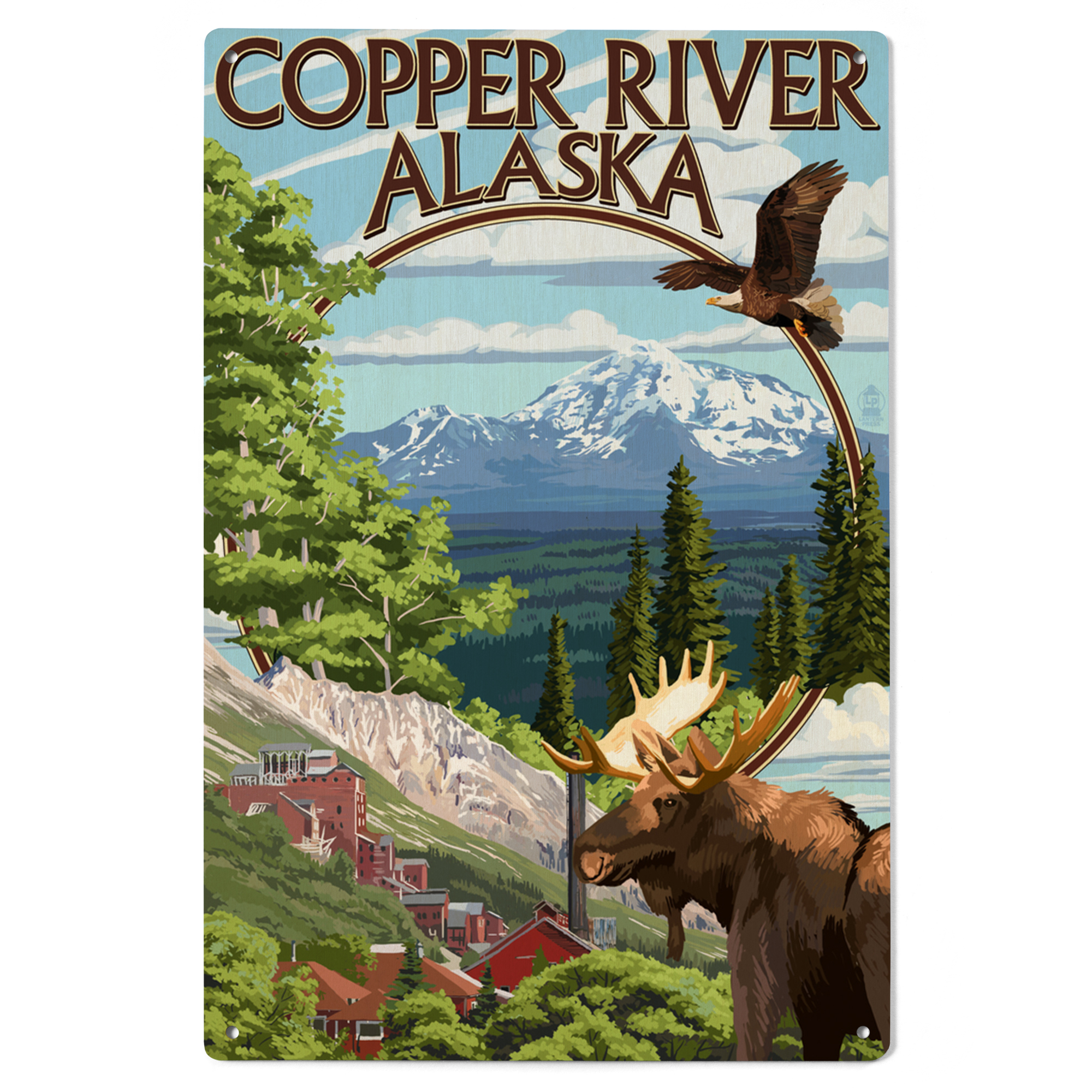 Copper River, Alaska Montage Birch Wood Wall Sign (6x9 Rustic Home ...