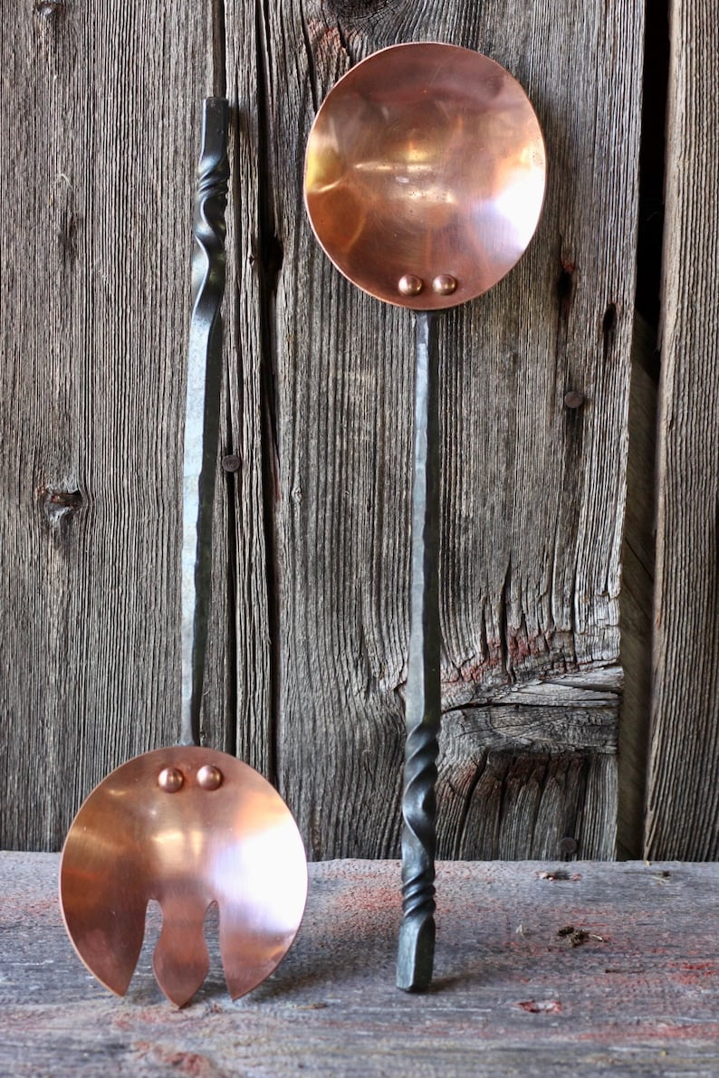 Copper Salad Tongs | Hand Forged Salad Forks Handmade Salad Tossing Utensils Salad Servers ...