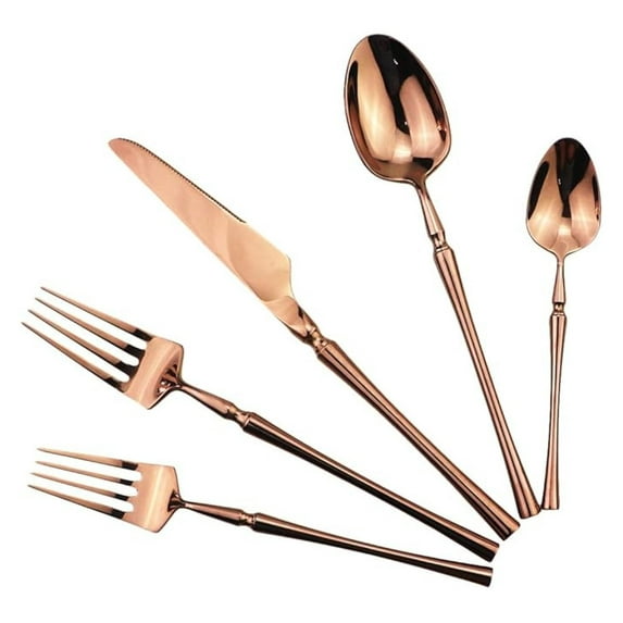 Copper Silverware Set, 5-Piece 18/10 Stainless Steel Flatware Cutlery ...