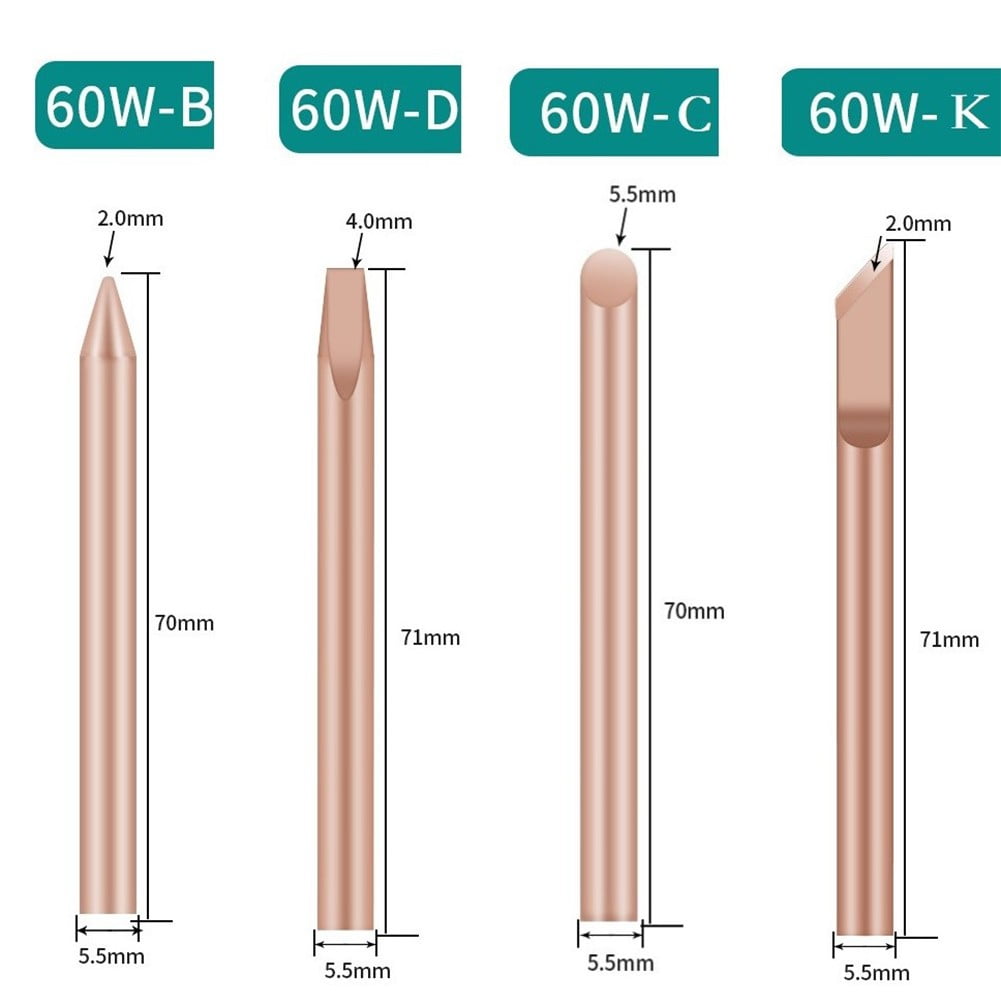 Copper Soldering Iron Tips Set for B C D K, 60W Welding Repair ...