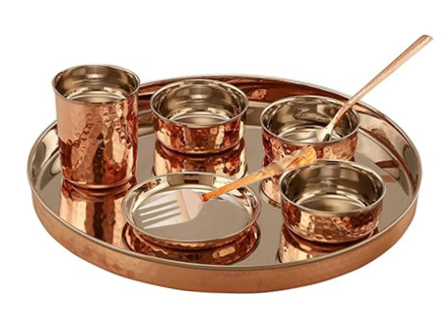 Copper Steel Hammered Traditional Thali SetBhojan Thali with 1 Person ...