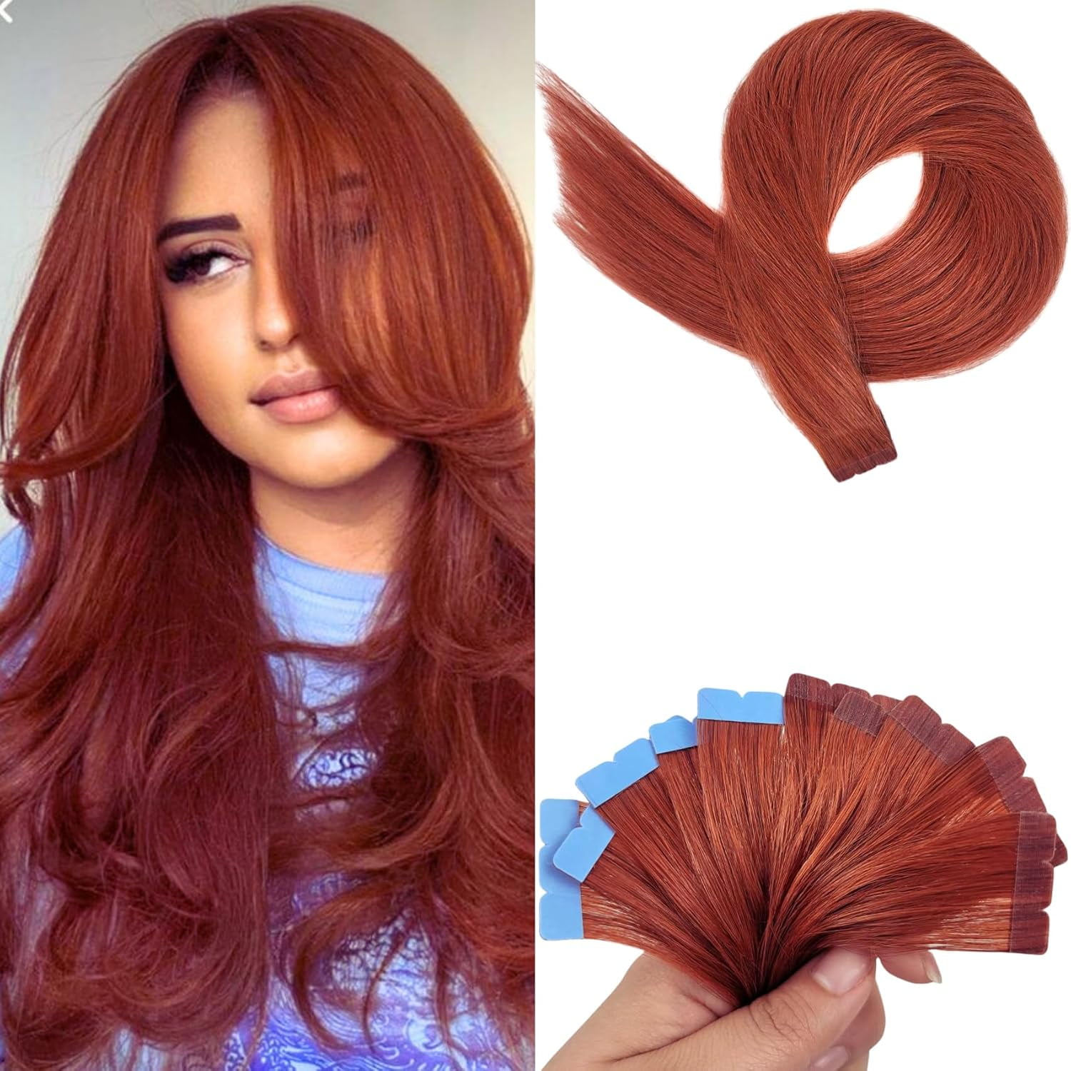Copper Tape in Hair Extensions Human Hair SeamlessCopper Red Mini Tape ...