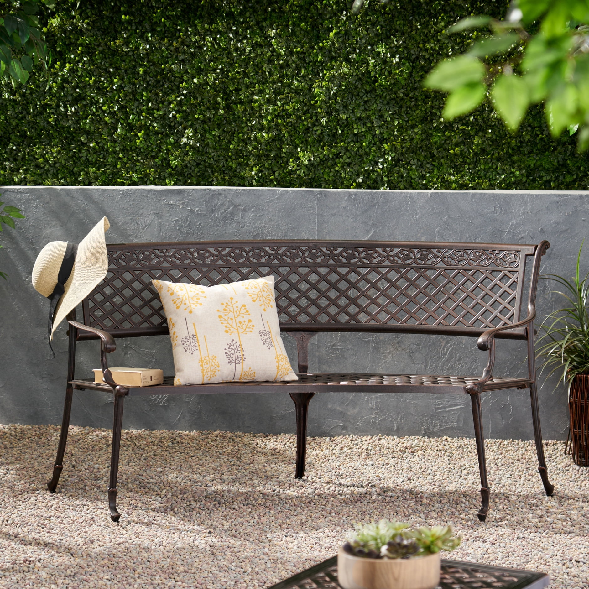 Copper-Toned Aluminum Outdoor Bench for Patios, Gardens, or Decks ...