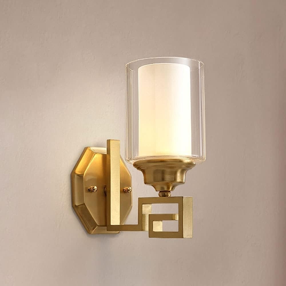 Copper Wall Light, American Style Wall Lamp with Dual Glass Shade ...