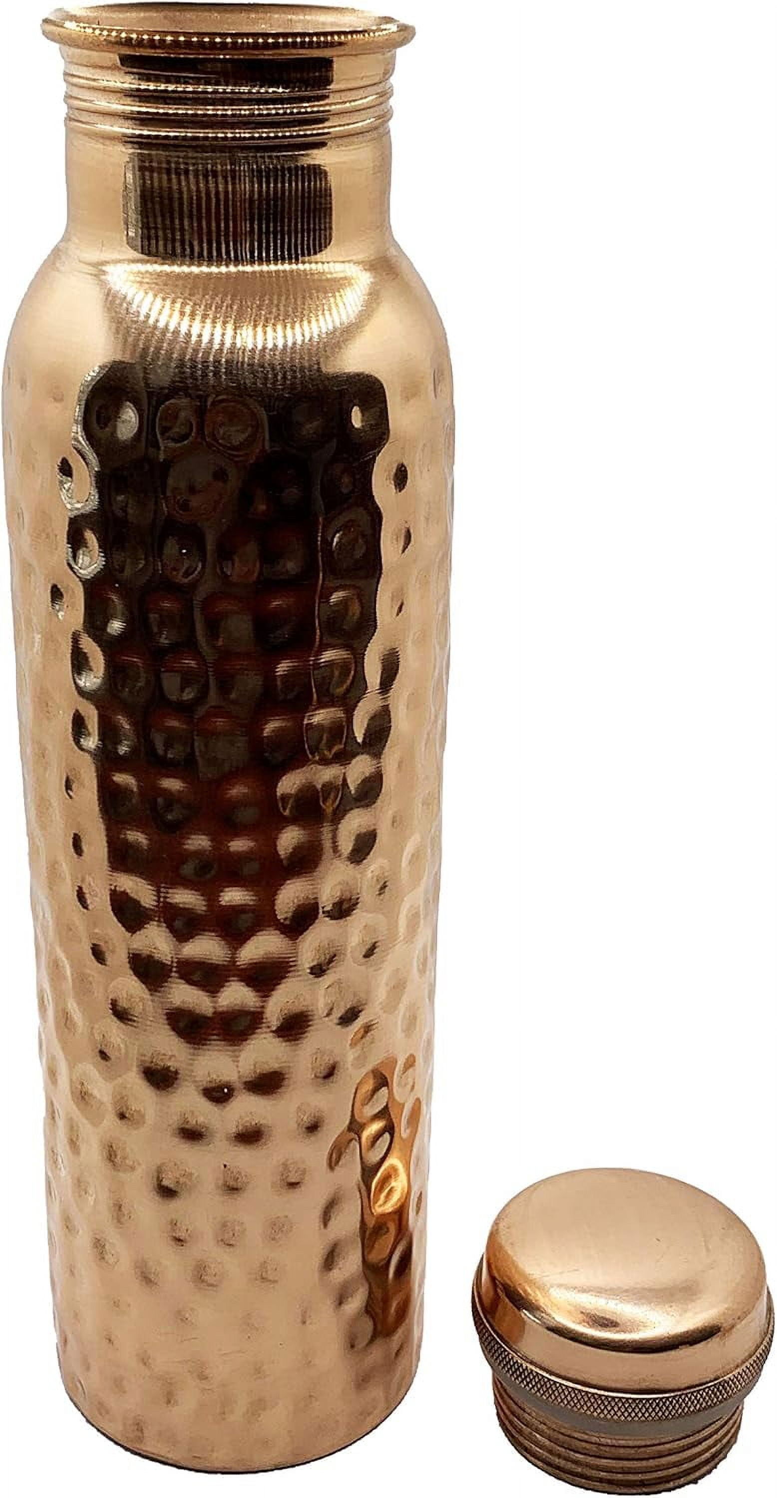 Copper Water Bottle (30oz/900ml) w/Copper Tumbler, Carrying Bag & Deco ...