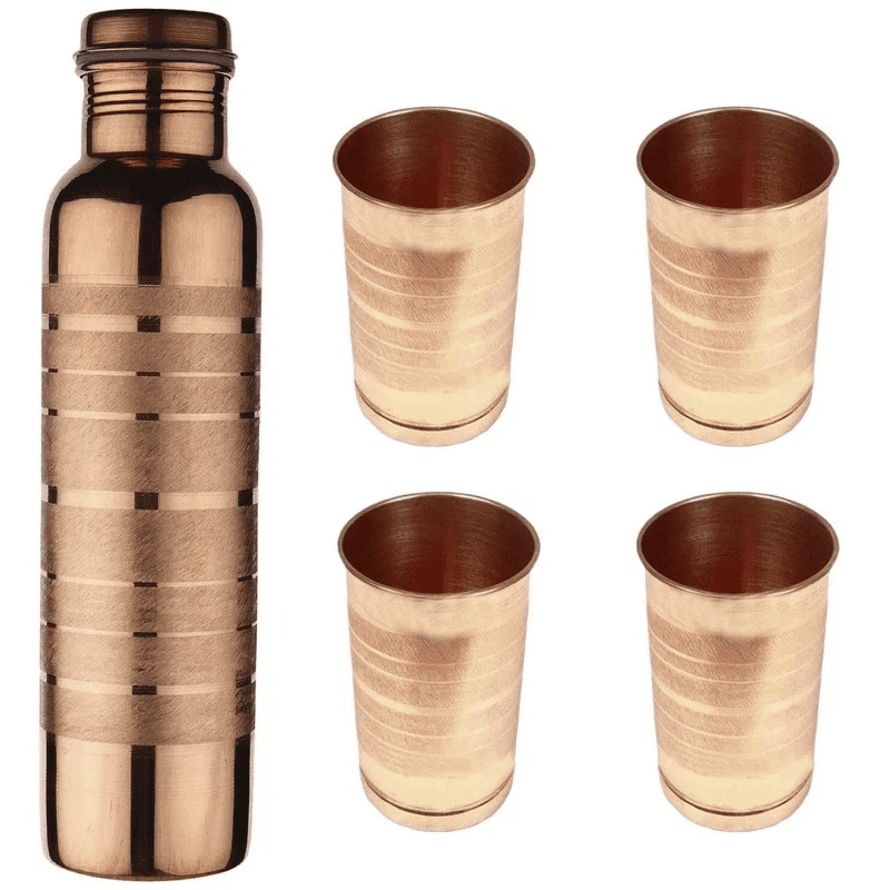 Copper Water Bottle Silver Touch Joint Free With Tumbler Glass Health ...
