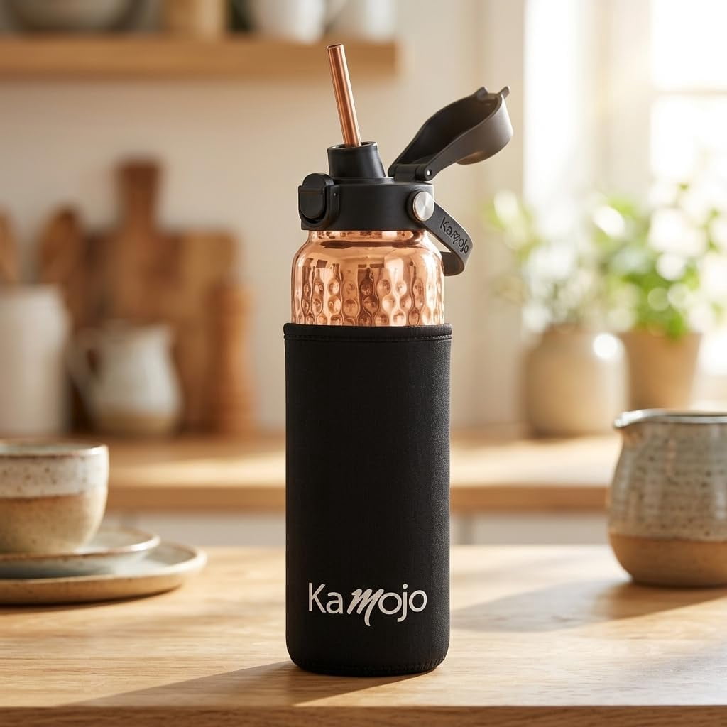 Copper Water Bottle with Push-Button Lid, Removable Insulating Sleeve ...