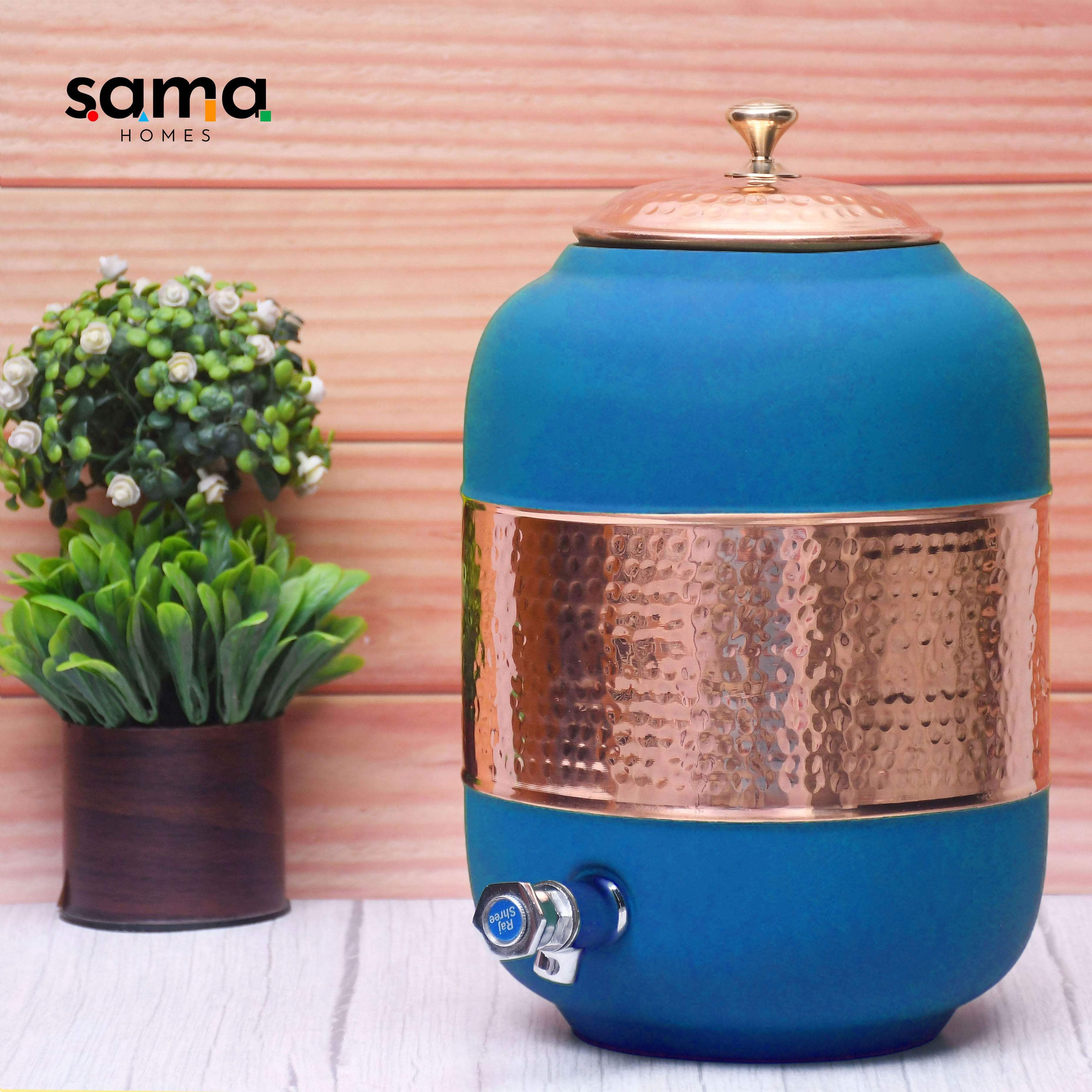 Copper Water Dispenser with Silk Finish and Half Hammered Design 5 & 8 ...