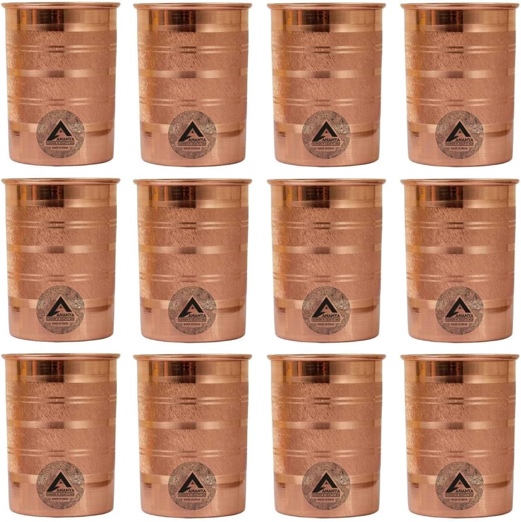 Copper Water Drinking Glass Set of 12 Ayurvedic Health Tumblers Copper ...