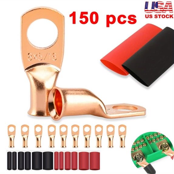 Copper Wire Lugs AWG2 4 6 8 10 12 With Heat Shrink Set Battery Cable ...