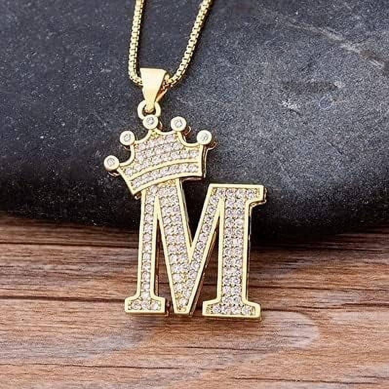 Copper Zircon A-Z Crown Alphabet Pendant Chain Necklace Hip-Hop Style ...