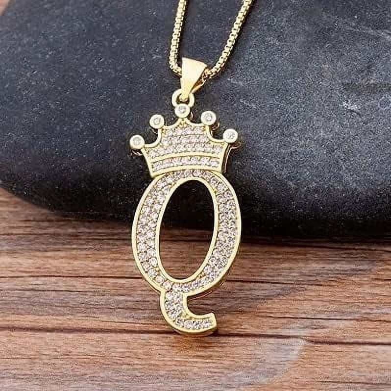 Copper Zircon A-Z Crown Alphabet Pendant Chain Necklace Hip-Hop Style ...