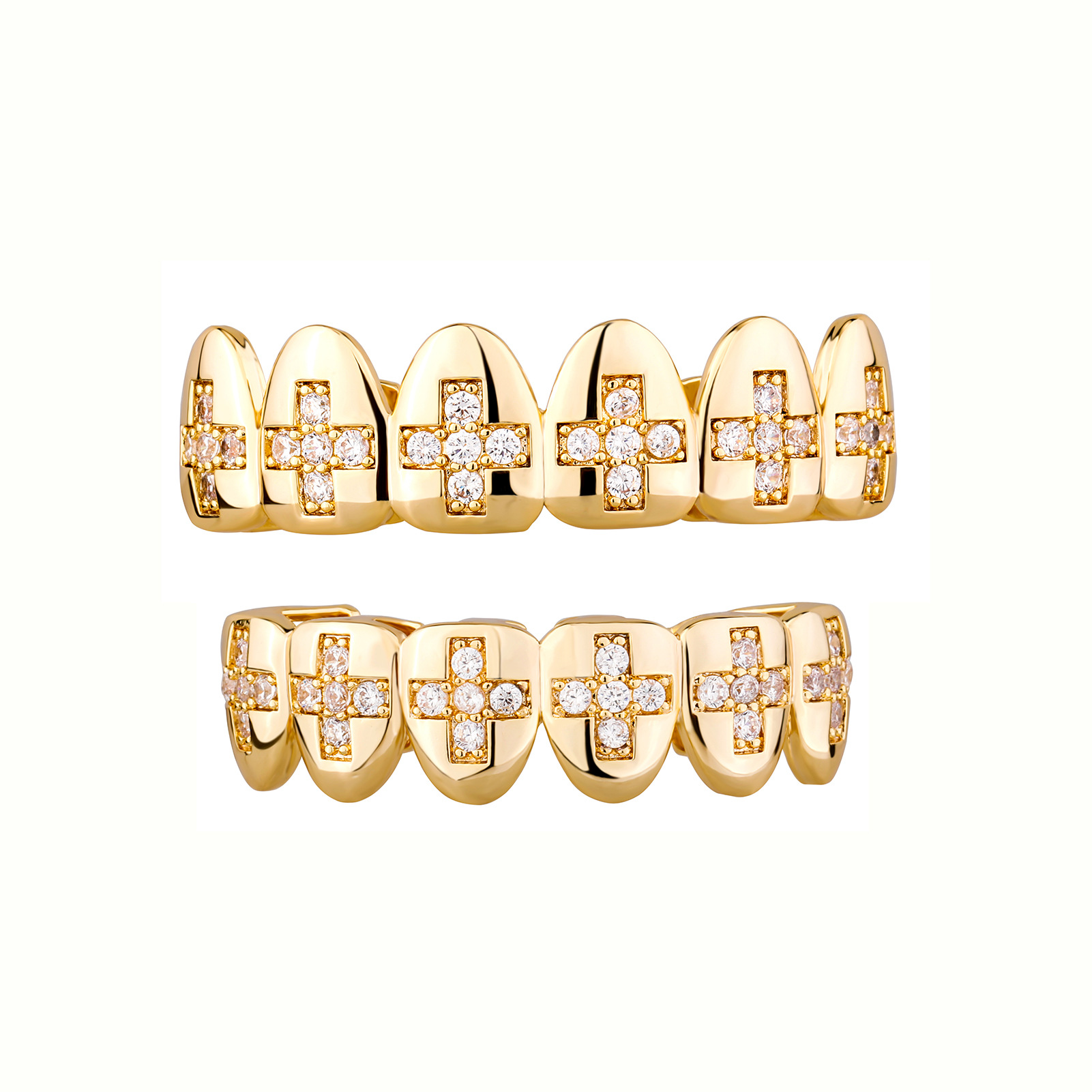 Copper Zirconia Cross Teeth Grillz Set,Gold & Silver Tone Top & Bottom ...