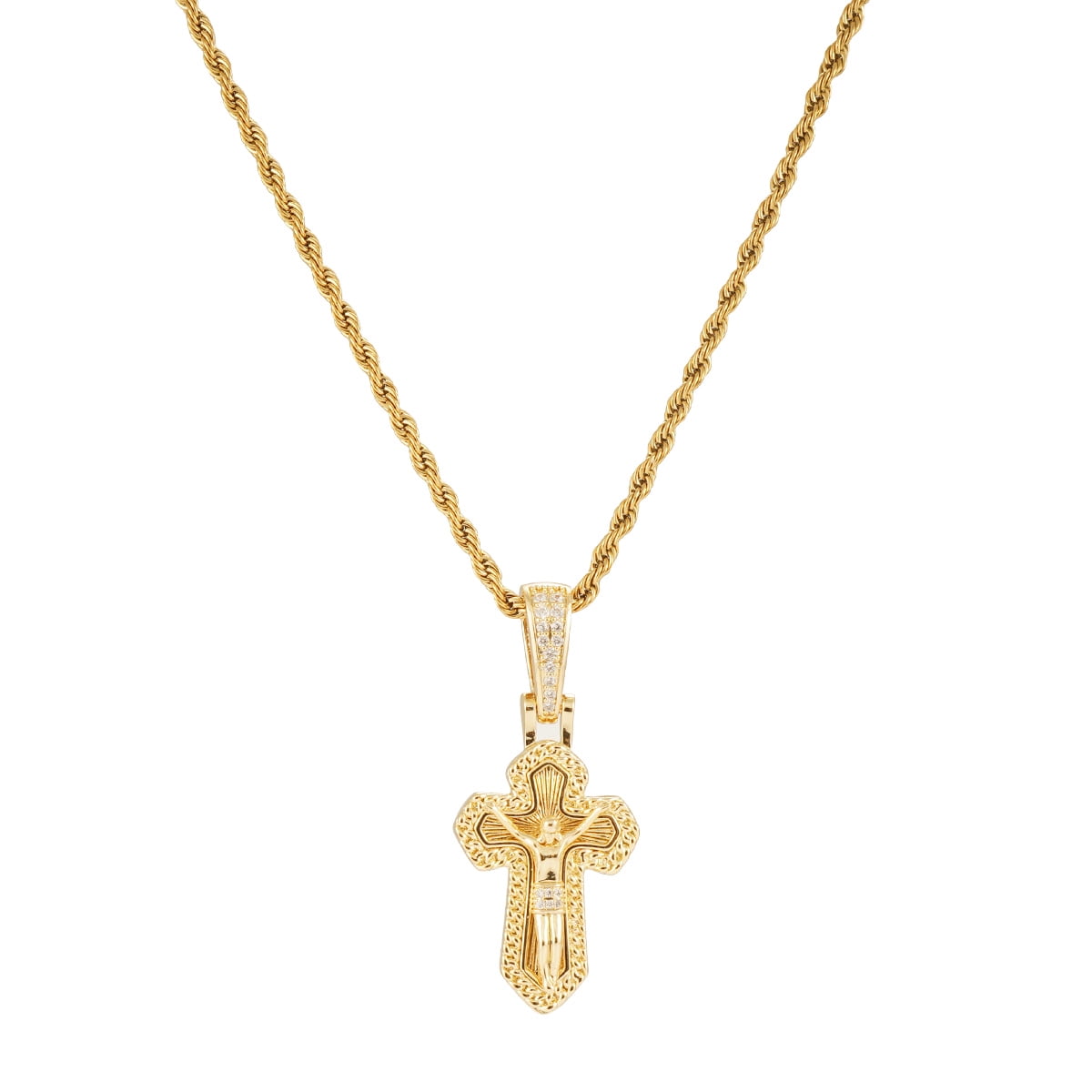 Copper Zirconia Crucifix Necklace, Detailed Jesus Christ Cross Pendant ...