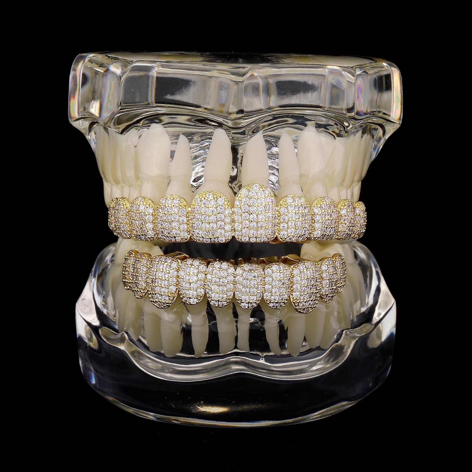 Double Row Diamond Hip Hop Teeth Grillz, Shiny Copper Zirconia Mouth ...