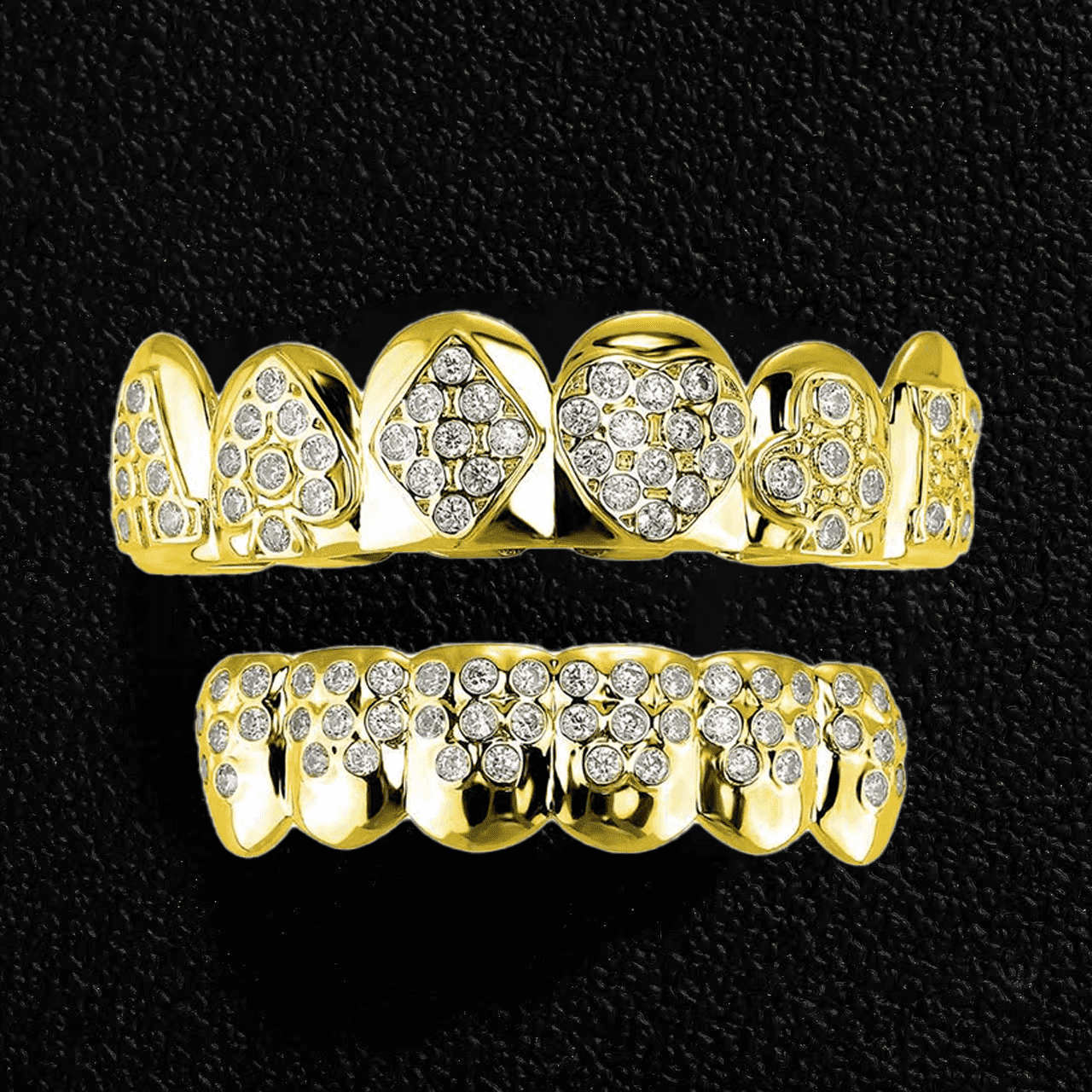 Copper Zirconia Poker Suit Grillz Set, Gold & Silver Tone with Heart ...