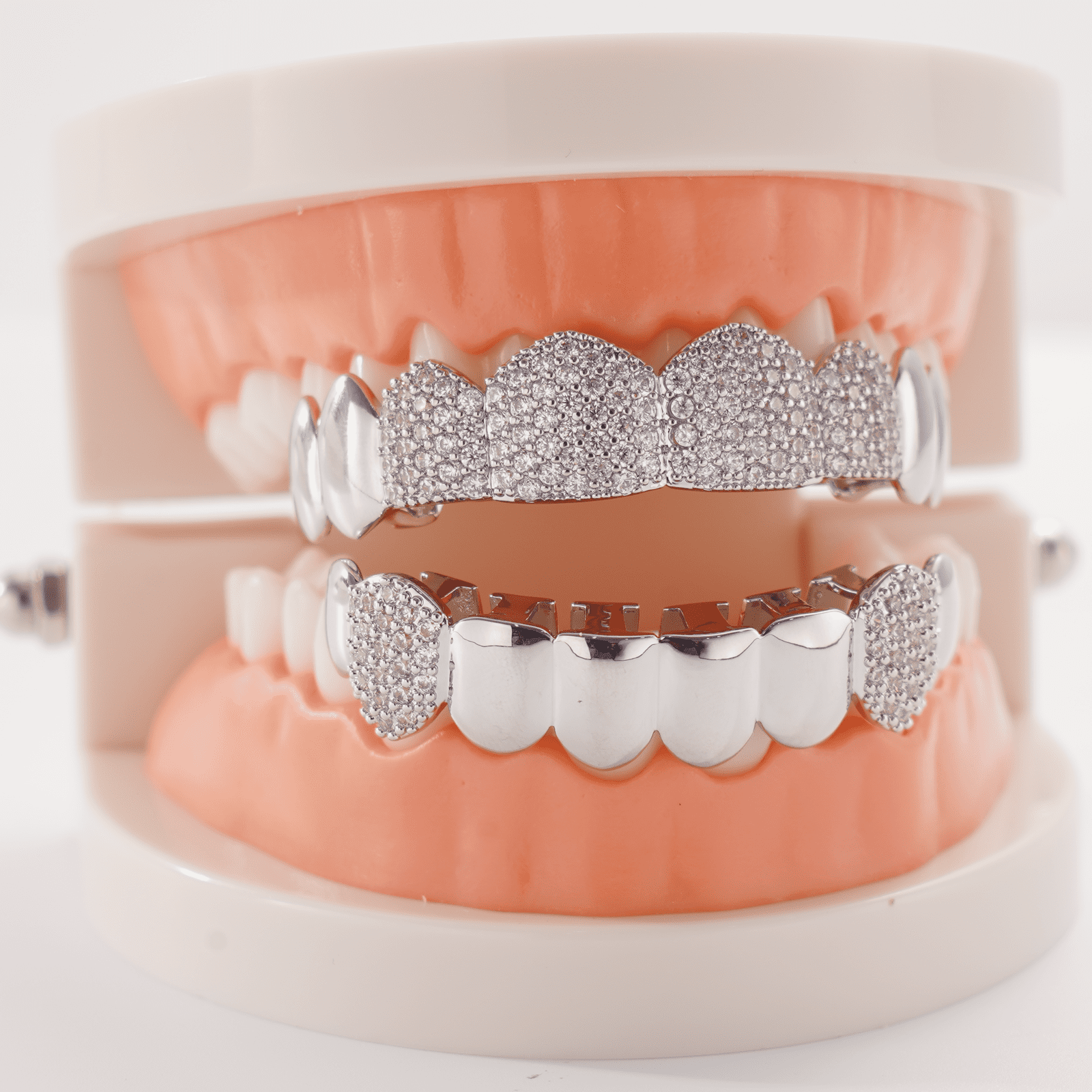 Copper Zirconia Vampire Fang Grillz Set, Gold & Silver Tone Iced Teeth ...