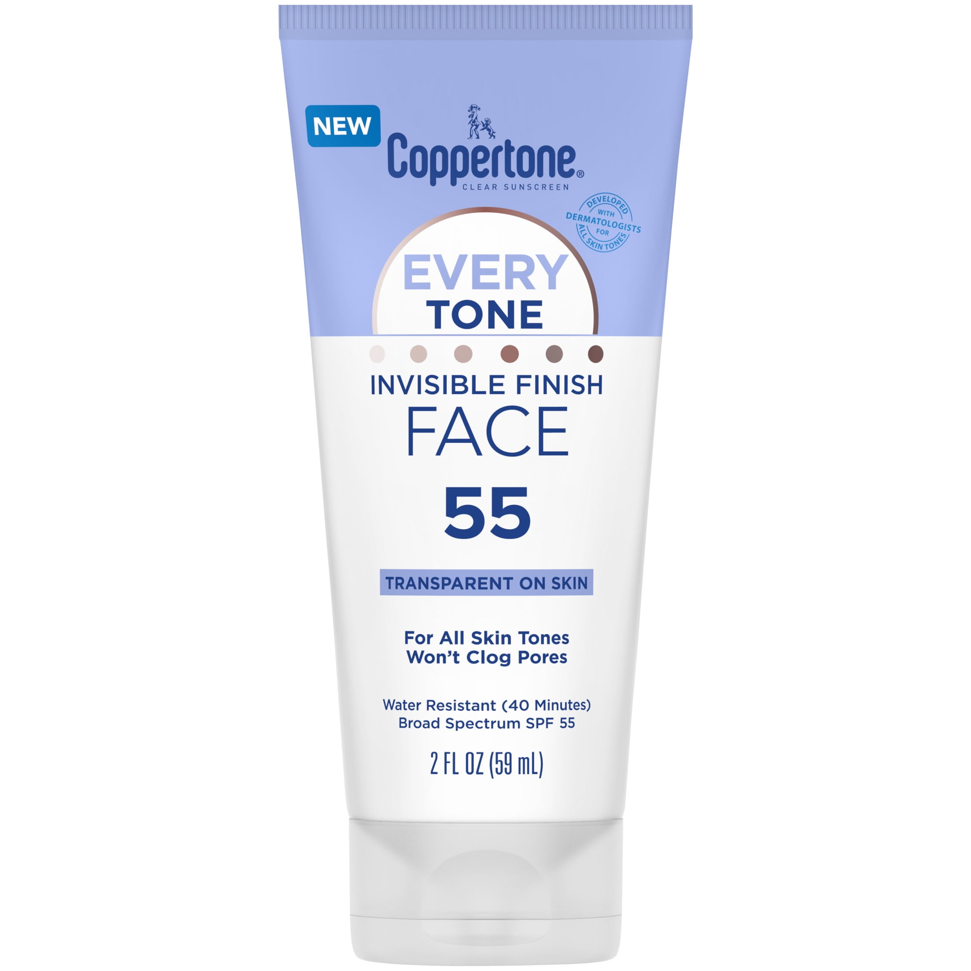 Coppertone Every Tone Invisible Finish Face Sunscreen Lotion, SPF 55, 2 ...