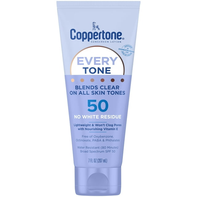 Coppertone Every Tone Sunscreen Lotion SPF 50, Rubs on Clear Sunscreen ...