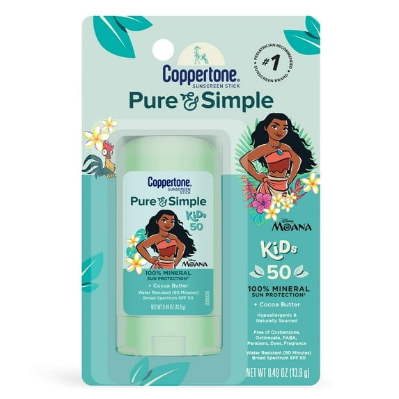 Coppertone Pure & Simple, 100% Mineral Sunscreen Stick, Child, SPF 50 ...