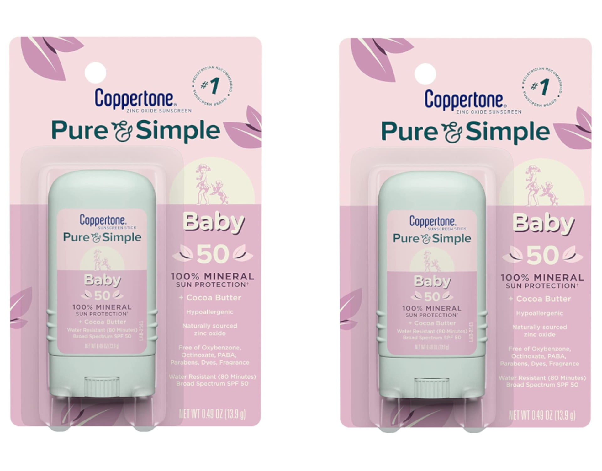 Coppertone Pure & Simple Baby Zinc Oxide Sunscreen Stick SPF 50, 0.49oz ...