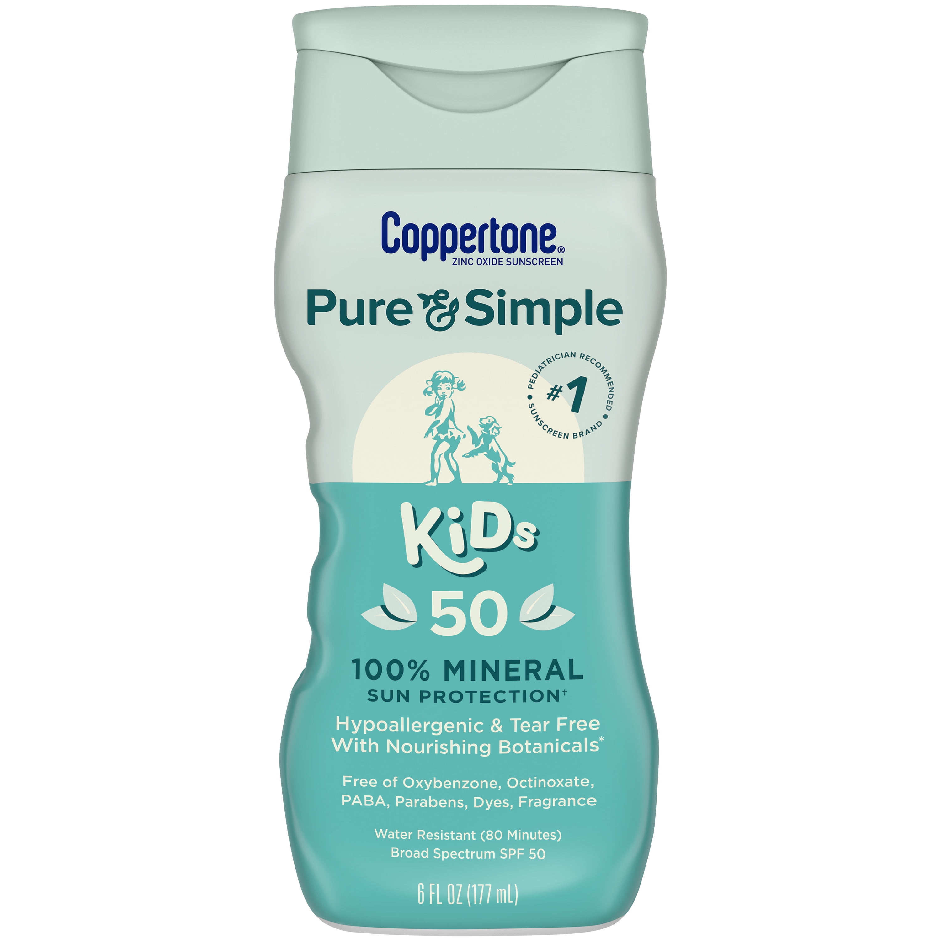 Coppertone Pure & Simple Kids SPF 50 Sunscreen, 6 Fl Oz, Water ...