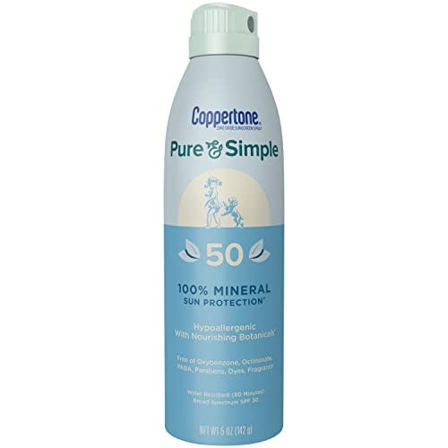 Coppertone Pure And Simple Zinc Oxide Mineral Sunscreen Spray Spf 50 Water Resistant Broad