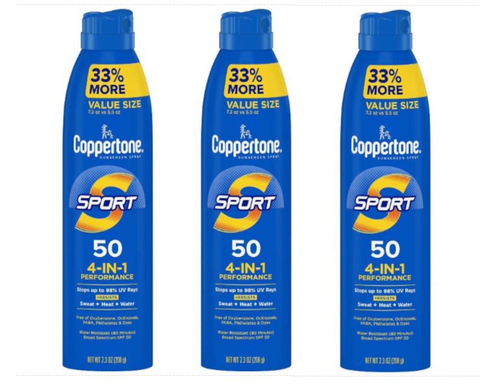 Coppertone Sport SPF 50 4-In-1 Performance Sunscreen Spray, 7.3 Oz. - Pack of 3 - Walmart.com