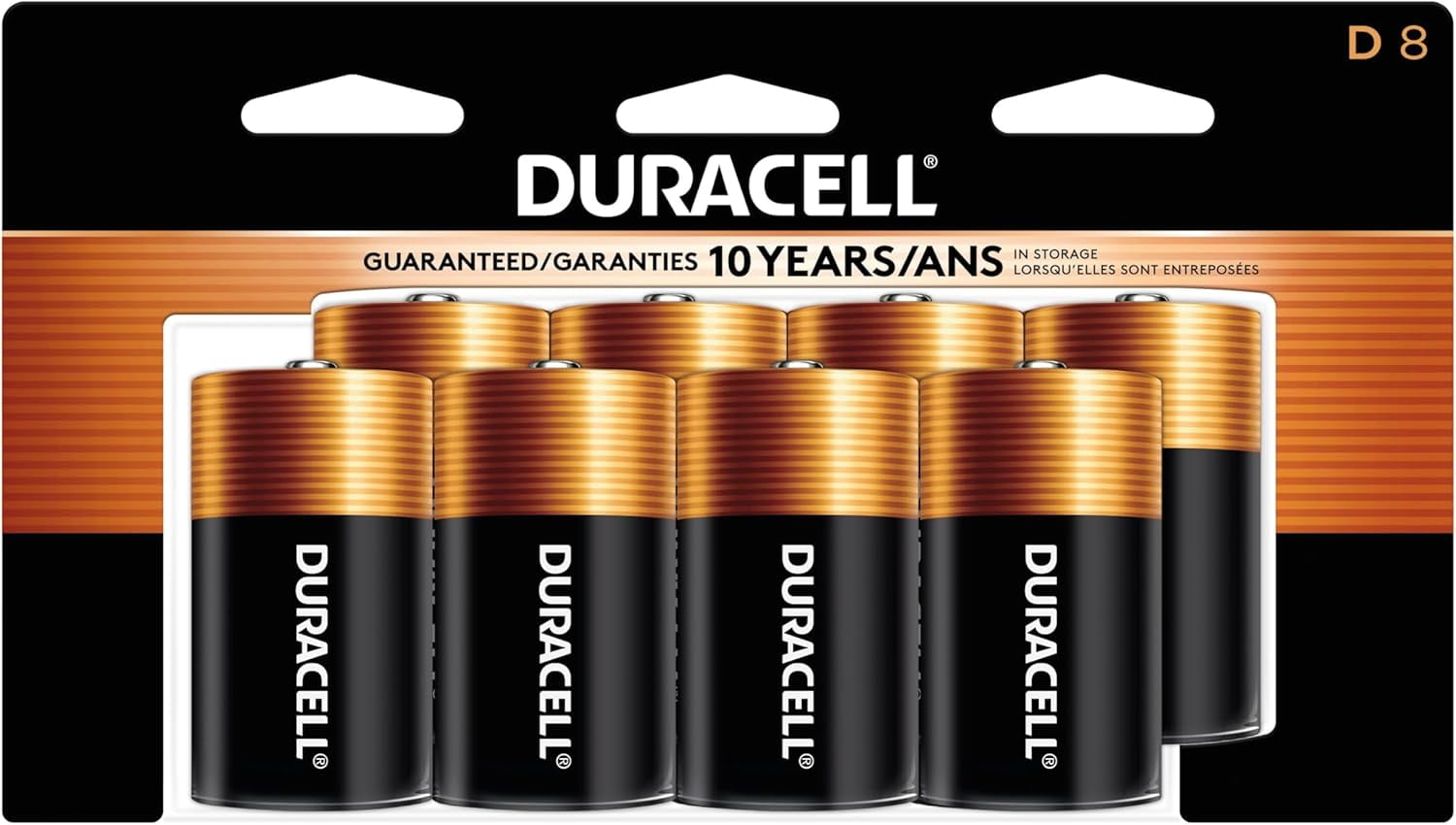 Coppertop D Batteries, 8 Count Pack, Battery with Long-lasting Power ...