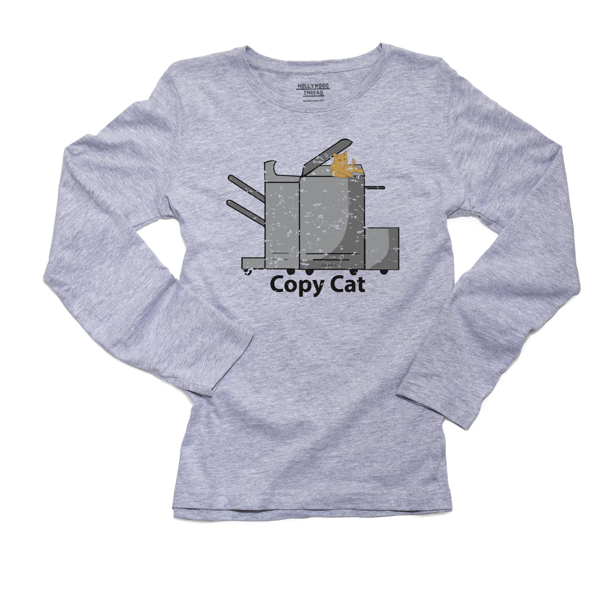 Copy Cat - Funny Cat Sitting on Copier in Office Women's Long Sleeve ...
