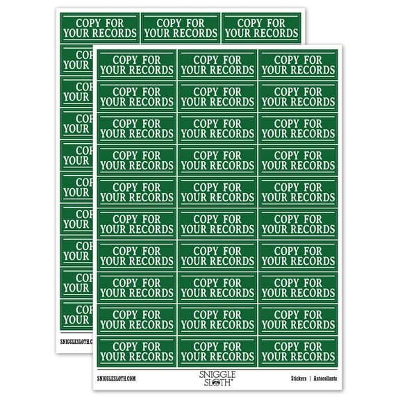 Copy For Your Records Document Sticker Set - Dark Green - Gloss Finish ...