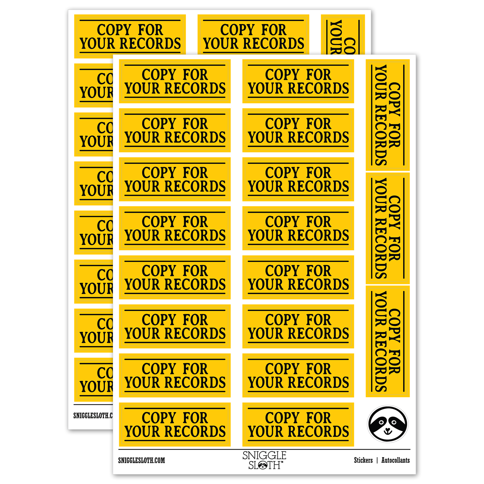 Copy For Your Records Document Sticker Set - Yellow - Matte Finish - 2. ...