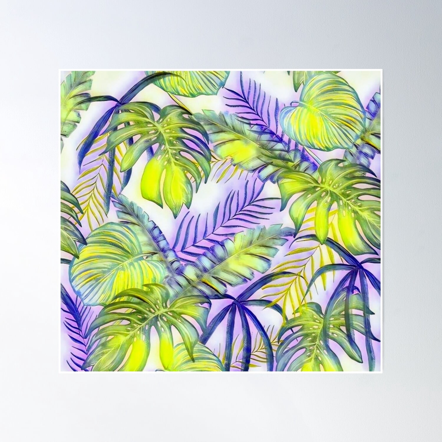 Copy Of Colorful Large Tropical Leaves Watercolor Painting Poster Wall ...