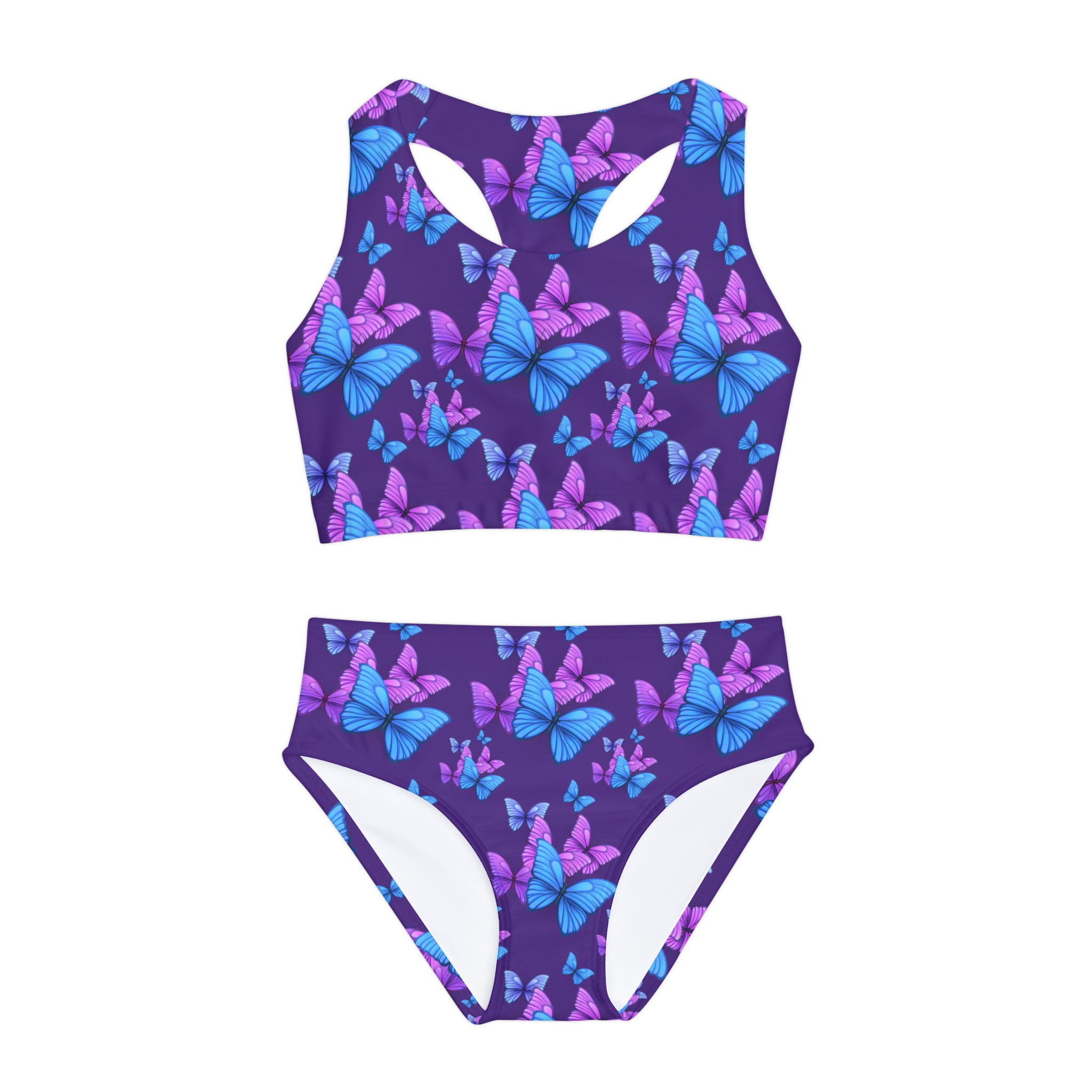 Girls Two Piece Purple Swimsuit (AOP) Butterflies - Walmart.com