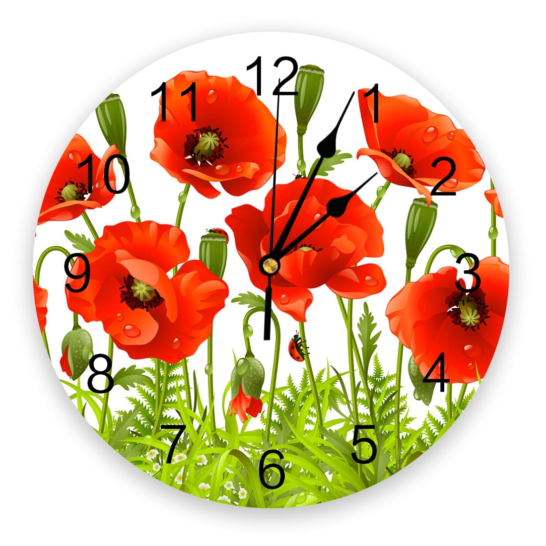 Coquelicot Poppy Flower Silent Decorative Wall Clock Digital Clock ...